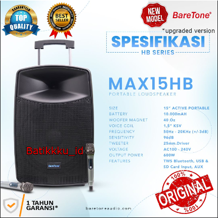 Jual Speaker Aktif Portable BARETONE MAX 15 HB MAX15HB ORIGINAL 15 INCH NEW 600 WATT + 2 MIC ...