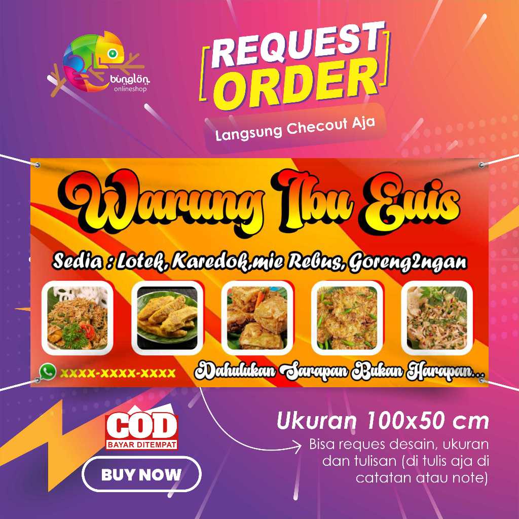 Jual Spanduk Banner 100x50 Warung Lotek Gorengan Custom Desain | Shopee ...