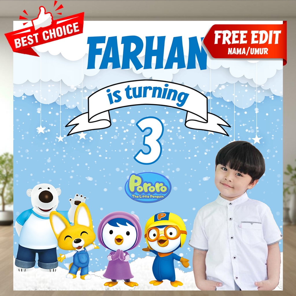 Jual Pororo and Friends / Banner Flexi Ulang Tahun / Background ...