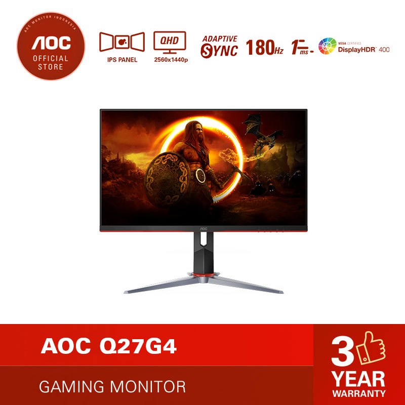 Jual AOC Q27G4 27" 180HZ 1MS FAST IPS ADAPTIVE-SYNC QHD HDR400 FLICKER FREE | Shopee Indonesia
