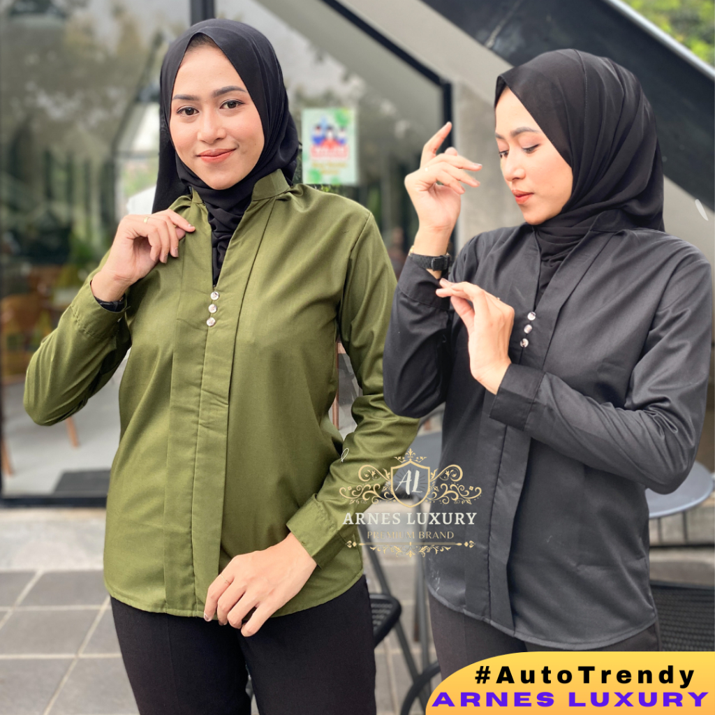 Jual Baju Atasan Blouse Cewek Kemeja Polos Tangan Skoder Lengan Panjang ...
