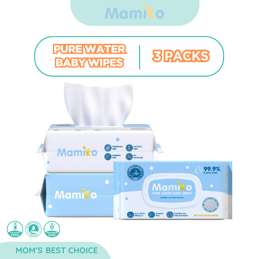 Jual Mamiko Wet Tissue Baby Wipes Pure Water Hand Mouth 80s (3 Pax ...