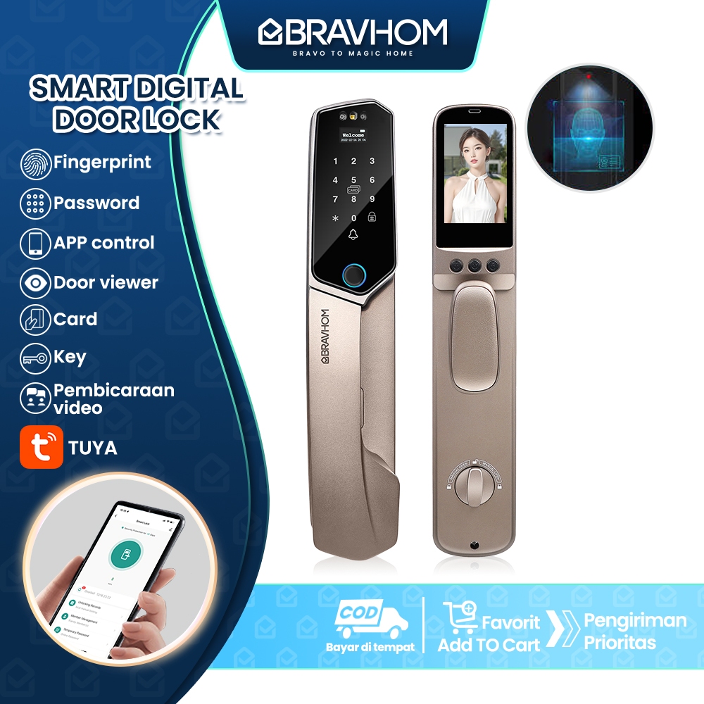 Jual BRAVHOM Kunci pintu digital kunci pintar Smart Door automatic ...