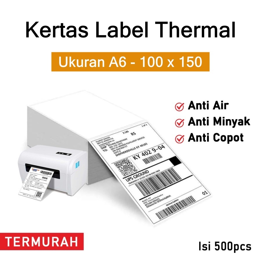 Jual aiGooTan - LABEL THERMAL 100x150 (500 pcs) - Kertas Stiker Barcode A6 100 x 150 Resi Lipat ...