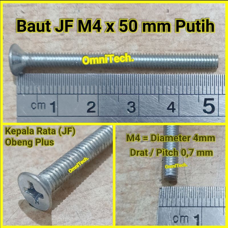 Jual Baut JF Kepala Rata Obeng Plus M4 x 50 mm Putih Panjang 5cm 5 cm M4x50 | Shopee Indonesia