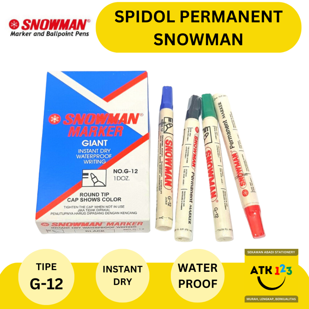 Jual SNOWMAN Spidol Permanent Spidol Instant Dry Merk Snowman G-12 ...
