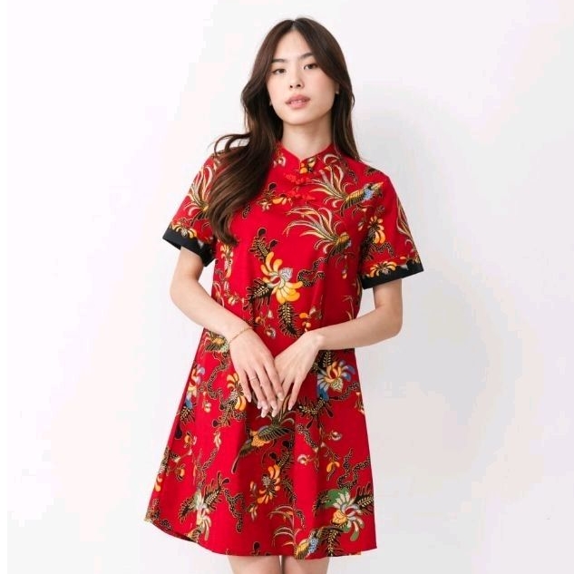 Jual BAO QIPAO CHEONGSAM DRESS | CHEONGSAM IMLEK CNY MOTIF BATIK MERAH ...
