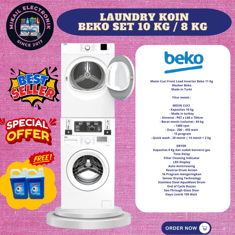 Jual MESIN CUCI LAUNDRY QRIS KOIN/ COIN BEKO WASHER 10 KG DRYER 8 KG ...