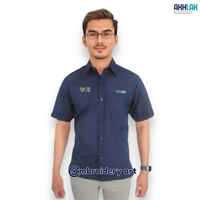 Jual Seragam Bumn - Akhlak Warna Navy bahan American drill full bordir ...