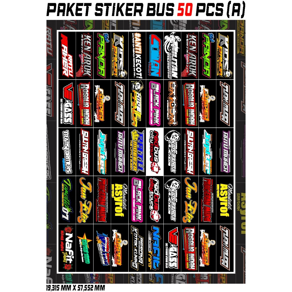Jual Stiker Nama Bus Basuri Telolet Viral Isi 50,100,41,32,20,16 Pcs ...