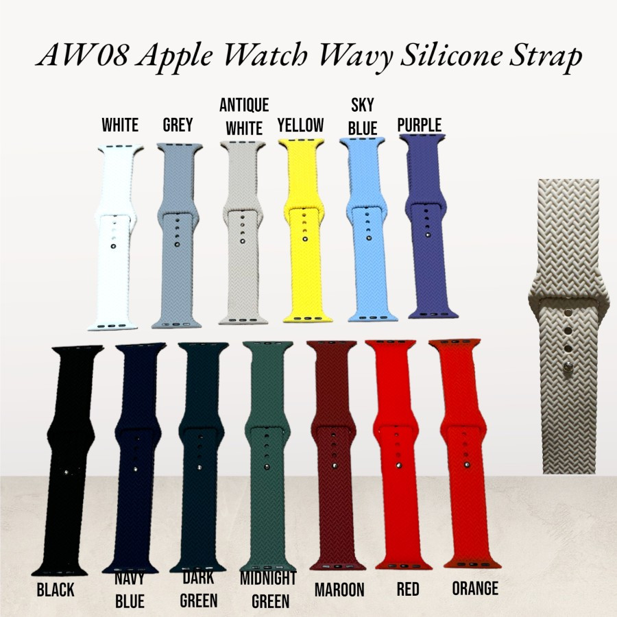 Jual AW08 Apple Watch Wavy Silicone Strap / Band Series 1 - 11 SE ULTRA ...