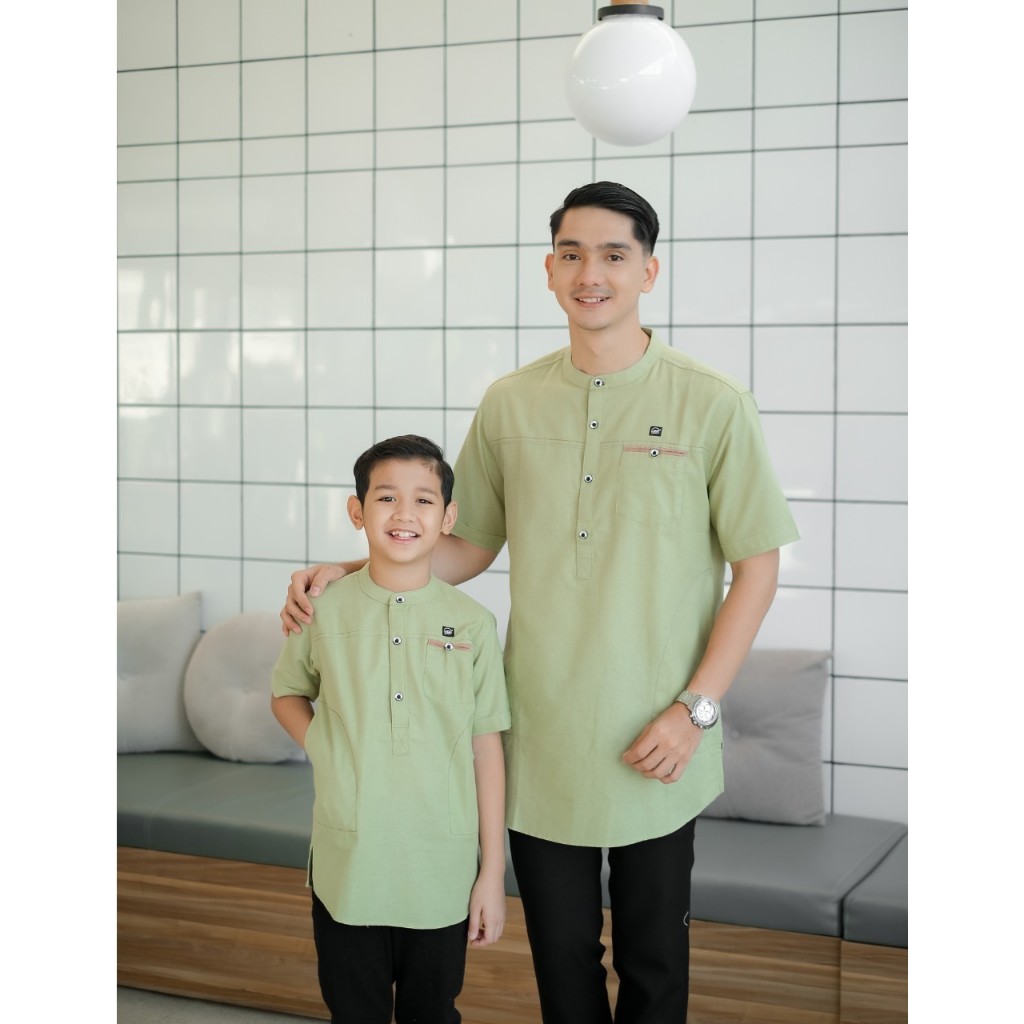Jual Baju Koko Couple Series Imfaiz Ayah Dan Anak Lengan Pendek Linen Washing Sage | Shopee ...
