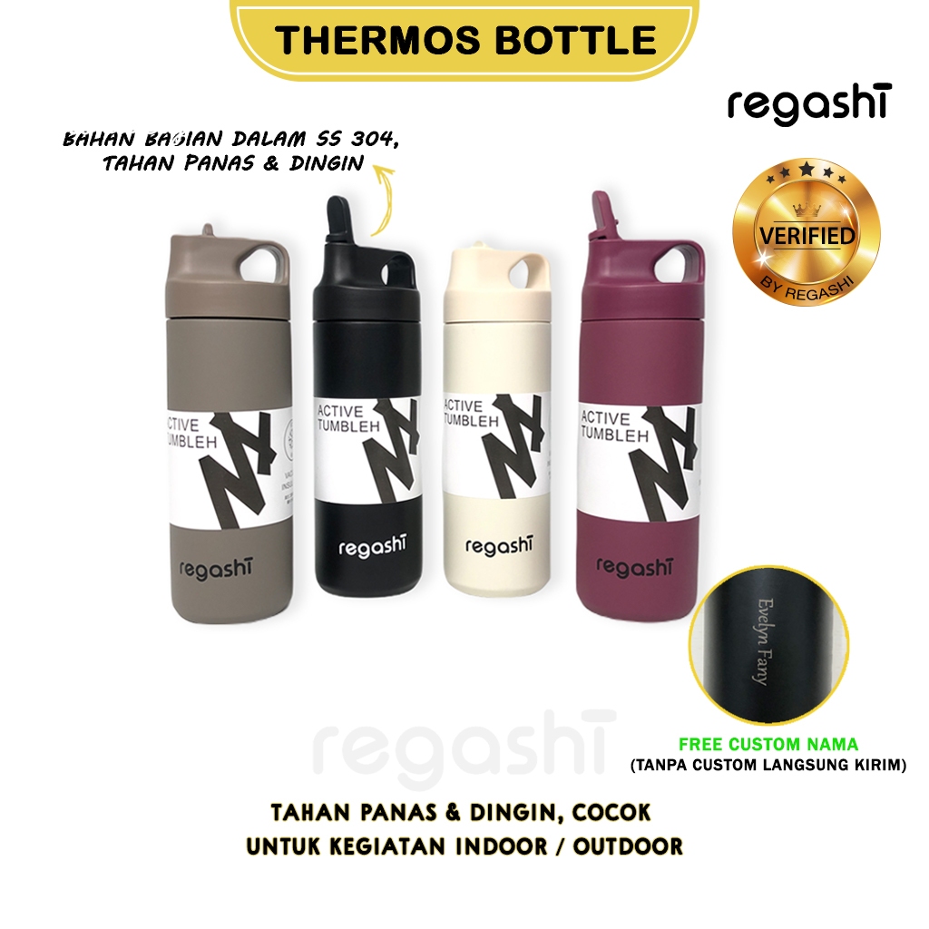 Jual [ Custom Nama ] Regashi Termos Botol Minum 550 ml | Termos Air ...