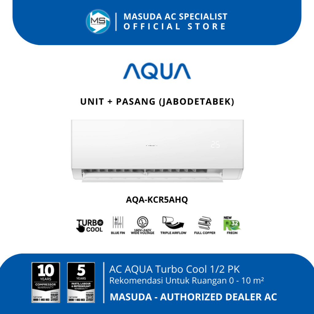 Jual AC AQUA 1/2 PK Standard Turbo Cool AQA-KCR5AHQ + PASANG | Shopee ...