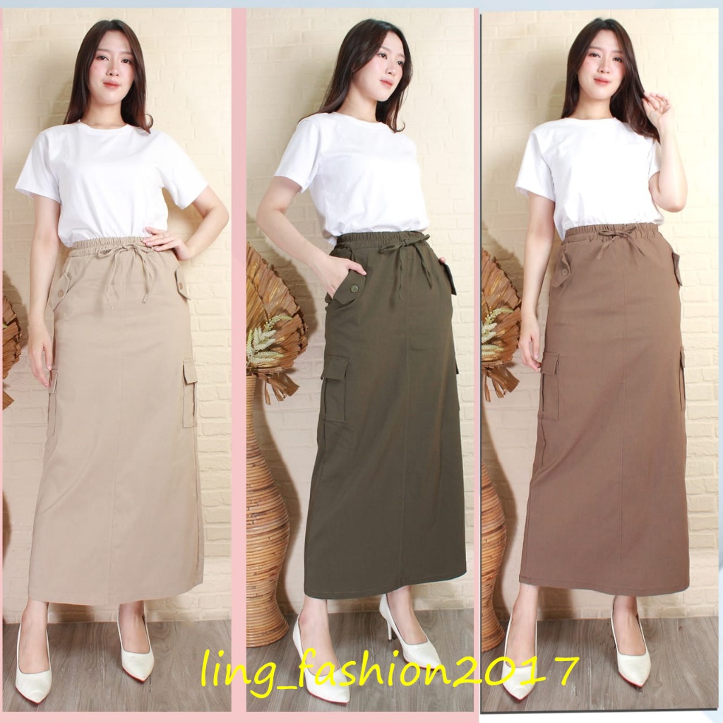 Jual Rok Cargo Wanita Panjang/ Cargo Skirt Wanita Soft Jeans/ Rok Cargo ...