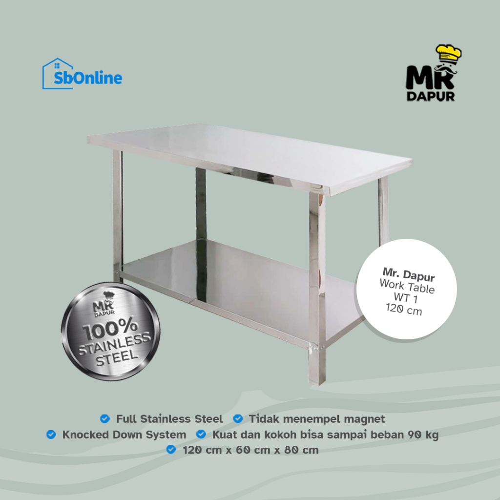 Jual Work Table Meja Kerja Stainless Steel Mr Dapur WT 1 Original ...