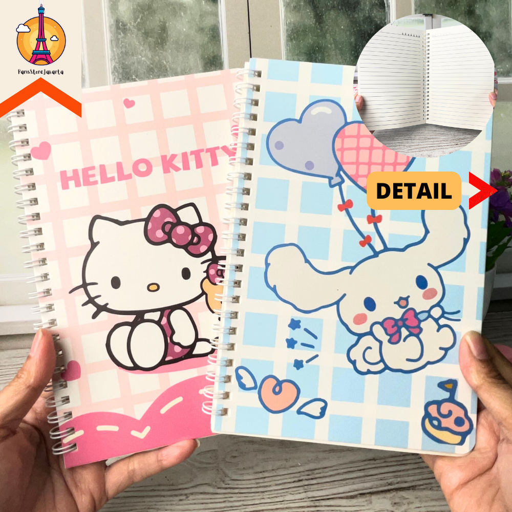 Jual Buku Spiral Bergaris Jurnal Ukuran A5 Model Sanrio Hello Kitty Cinnamoroll Notebook