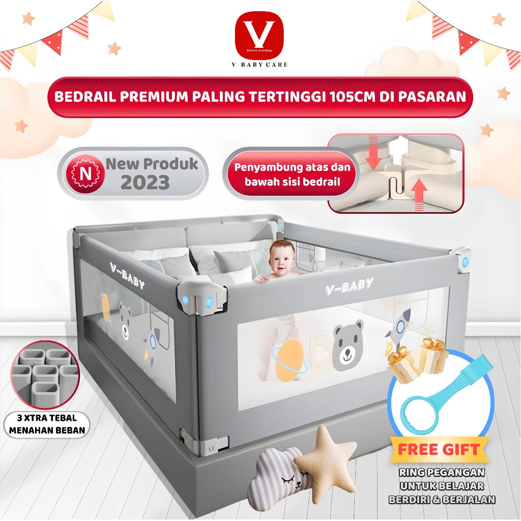 Jual V-BABY CARE babyBedrail Baby Bed Rail Safety Guard Bedguard Fence ...