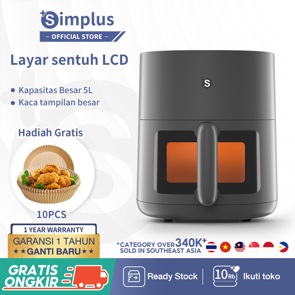 Jual Simplus Air Fryer 5L Kaca Tampilan Besar Model LCD layar sentuh hologram Multifungsi ...