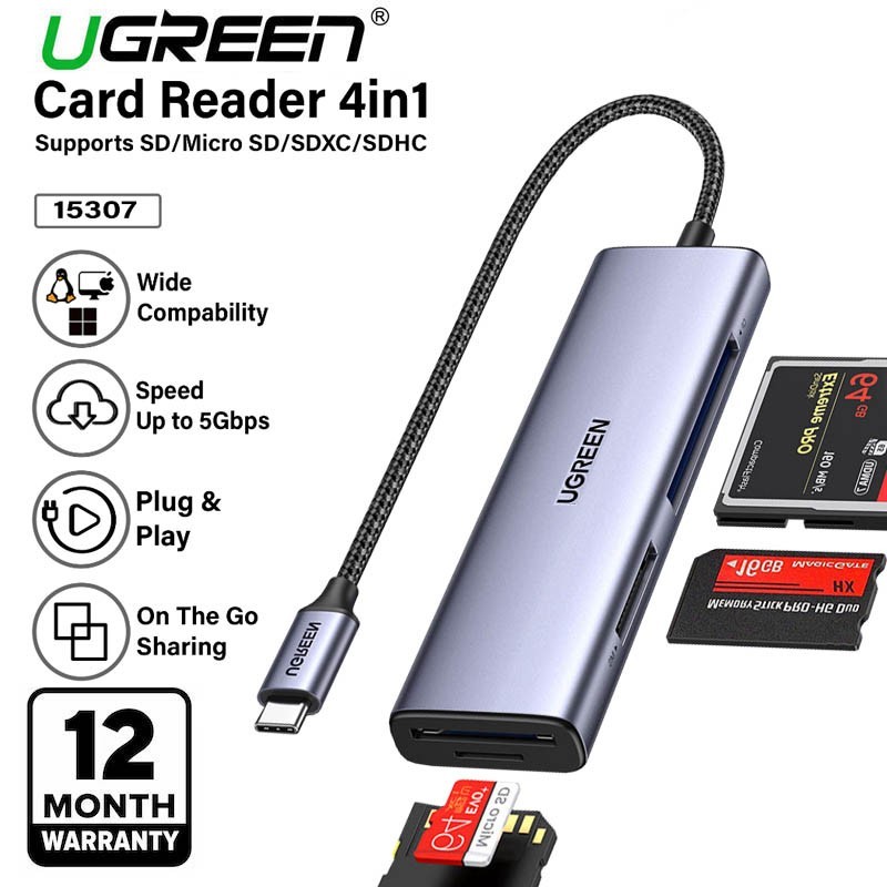 Jual UGREEN 15307 4 in 1 Type C to Card Reader Adapter - Ugreen 80798 ...