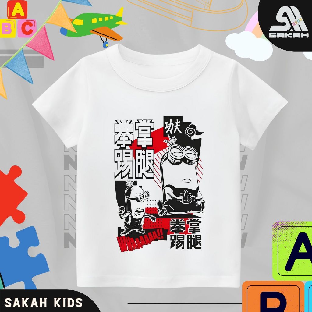 Jual Kaos Anak Custom Nama Combed 30s Gambar Kartun MINION KUNFU Untuk Anak dan Hadiah Anak Laki ...