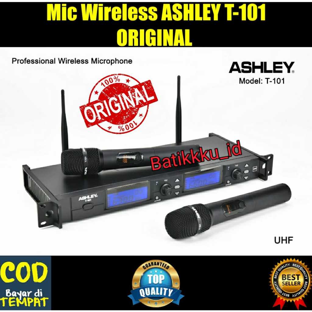 Jual Mic Wireless ASHLEY T101 T 101 ORIGINAL 2 MIC WIRELESS JARAK 100M | Shopee Indonesia