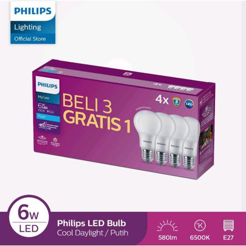 Jual LAMPU LED PHILIPS 3 GRATIS 1 ( 6W, 8W, 10W, 12W ) | Shopee Indonesia