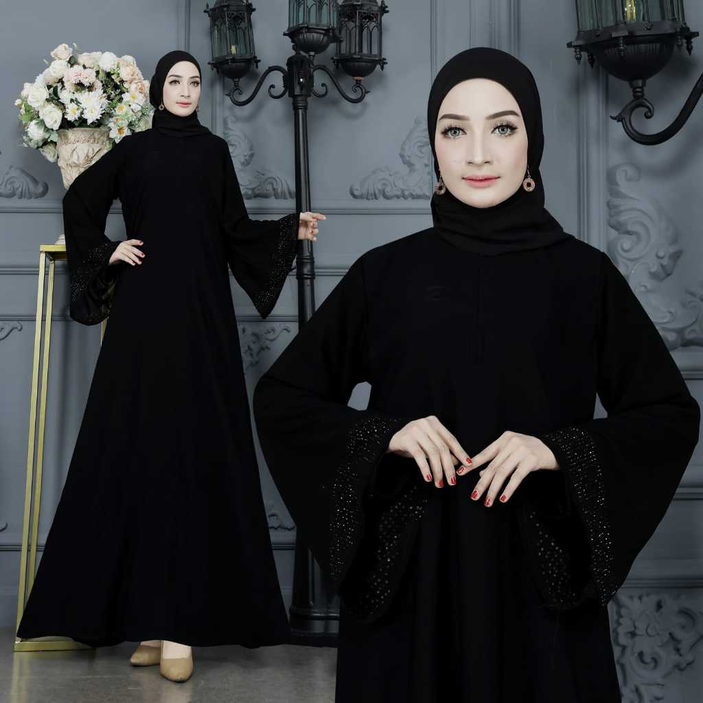 Jual Gamis Terbaru Abaya Hitam Jetblack Leila Black 864 Swarozsky BUSUI ...