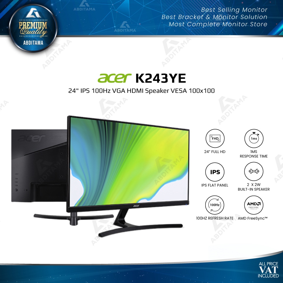 Jual ART Q1G Monitor LED ACER K243YE 24 IPS 1Hz VGA HDMI Speaker VESA ...