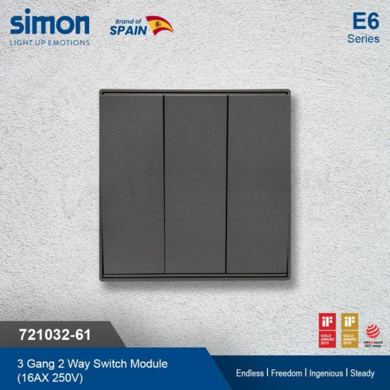 Jual Simon E6 Saklar Triple Hotel 3-Gang 2-Way Switch - Grey (Tanpa Frame) | Shopee Indonesia