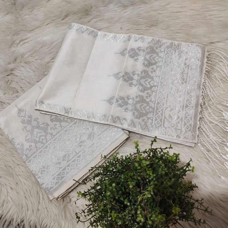Jual Songket silungkang warna bw silver , putih tulang | Shopee Indonesia