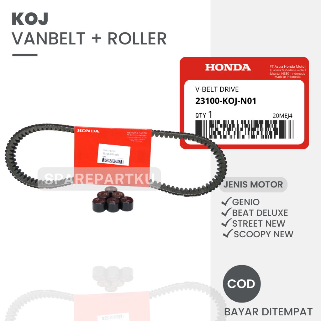 Jual KOJ PAKET VANBELT + ROLLER GENIO / BEAT DELUXE / STREET NEW / SCOOPY NEW K2F / KARET ...