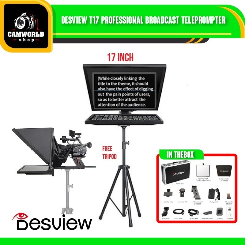 Jual Desview T17 Professional Broadcast Teleprompter Set with 17" Monitor | Shopee Indonesia