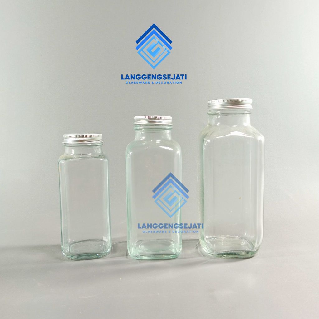 Jual BOTOL KACA KOTAK PERSEGI FRENCH SQUARE 250ml 350 ml 500ml - BOTOL JUICE KOPI | Shopee Indonesia