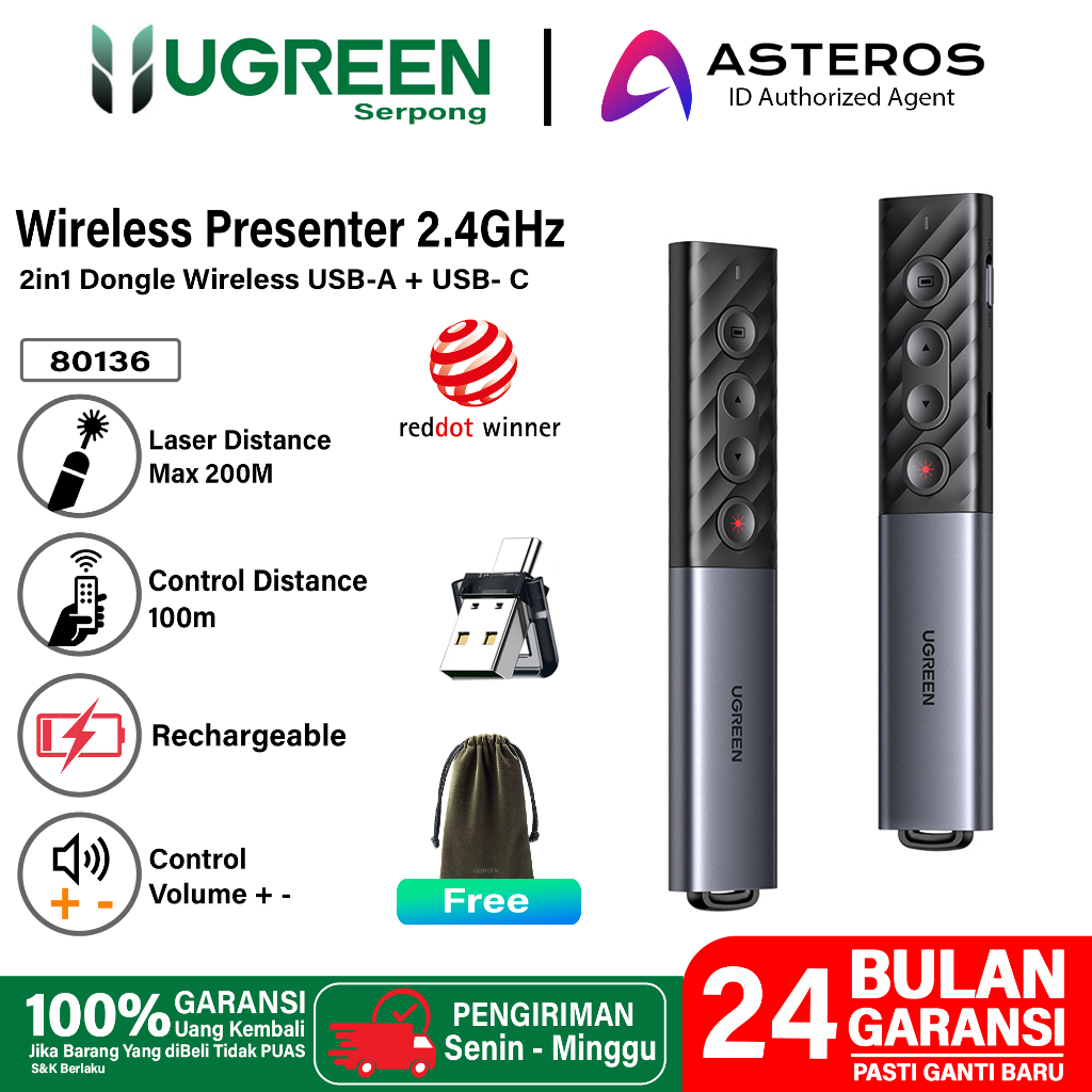 Jual UGREEN Laser Pointer Wireless Presenter Remote Presentasi ...