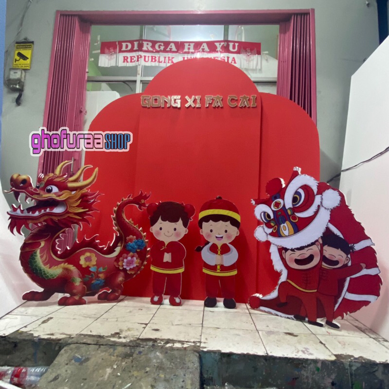 Jual Paket Backdrop imlek gong xi fa cai styrofoam 2x2 meter 3 layer ...