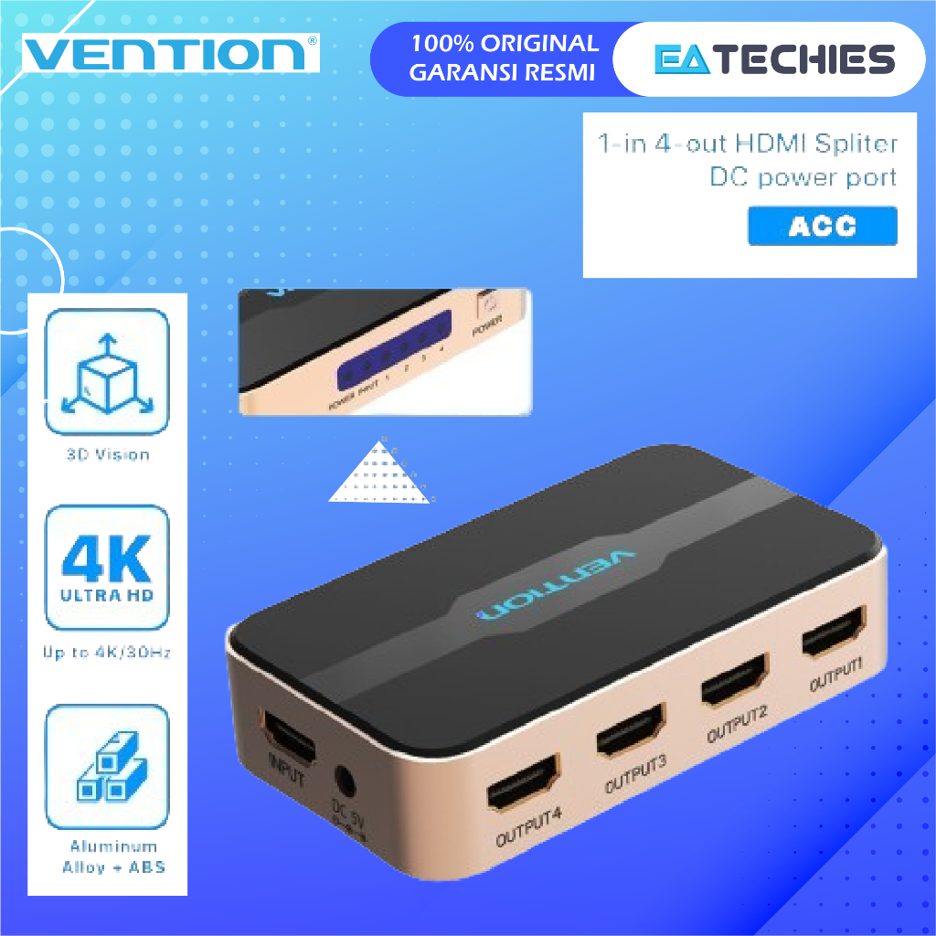 Jual Vention HDMI Splitter 1 in 4 Out Full HD 3D 4K DTS DOLBY - ACCG0 ...