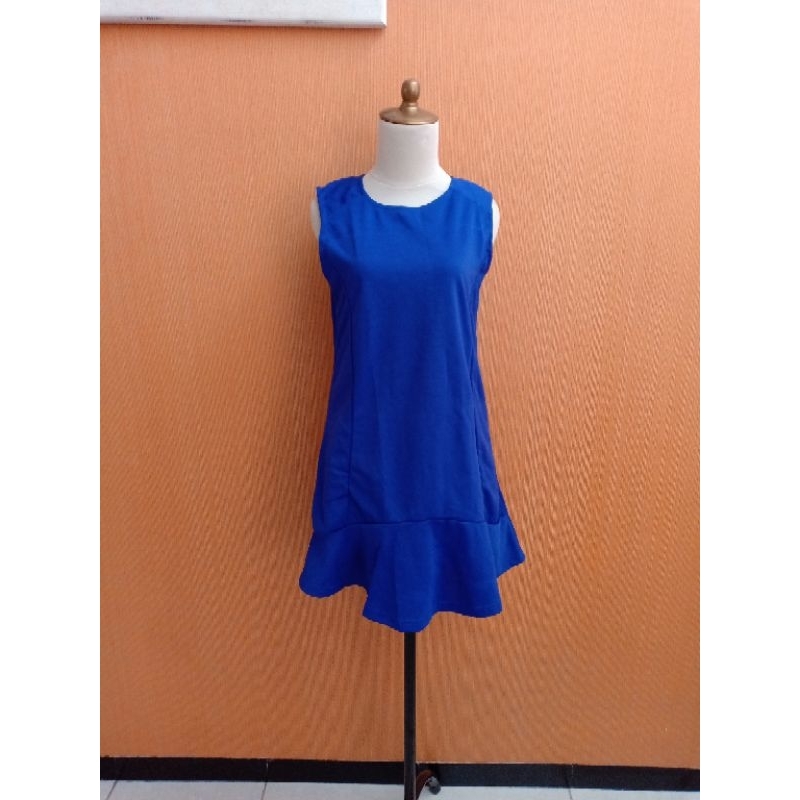 Jual mini midi dress wanita biru elektrik APPLE birel M cewek L kutung ...
