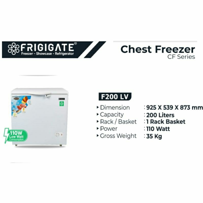 Jual FRIGIGATE CHEST FREEZER 200L F200 LV CF 200LV Kapasitas 200L ...