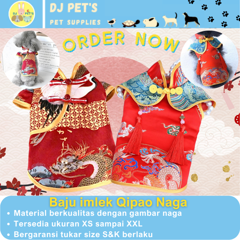 Jual baju anjing dan baju kucing baju imlek cheongsam untuk hewan anabul sutra naga | Shopee ...