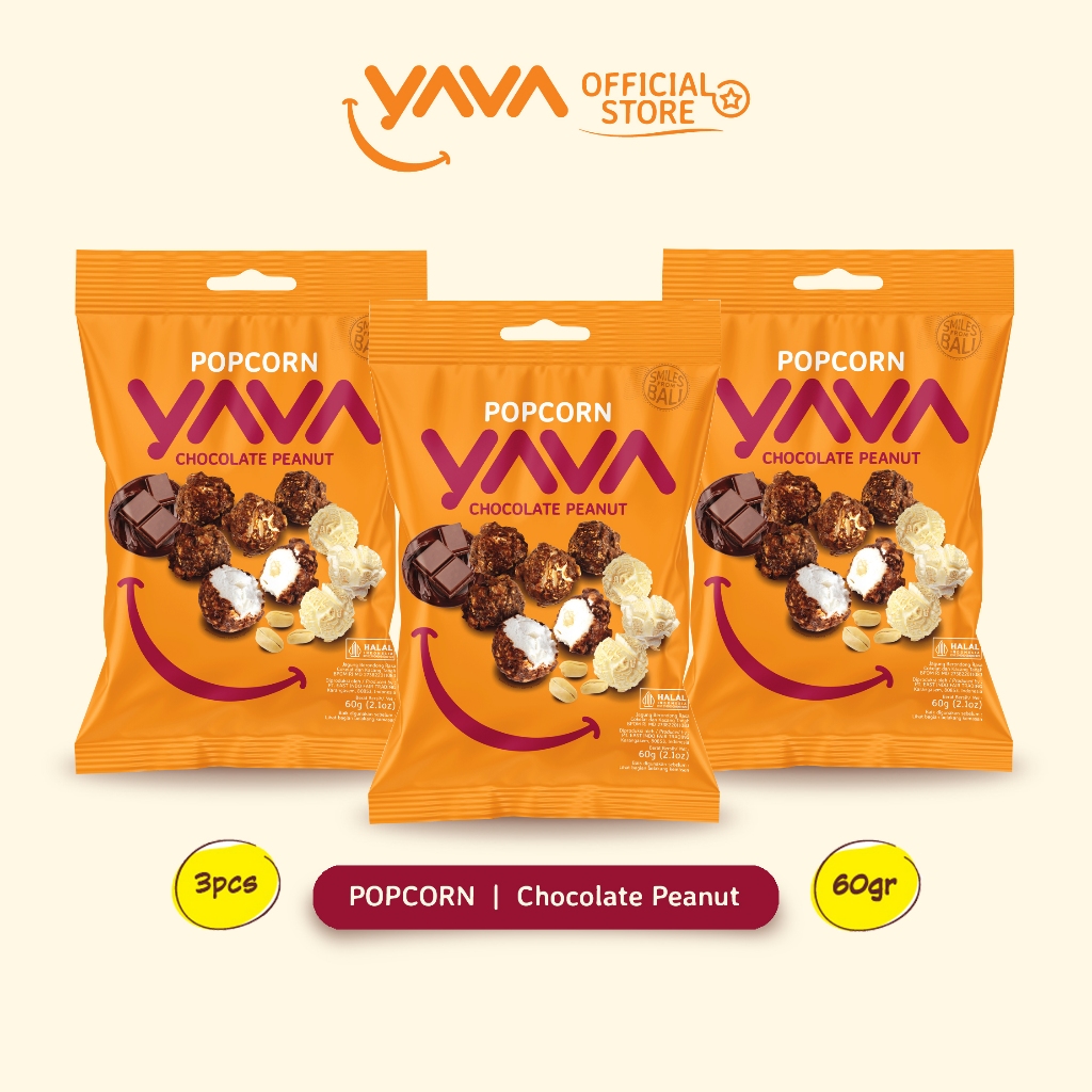 Jual YAVA Triple Pack Popcorn Chocolate Peanut (3 x 60g) | Shopee Indonesia
