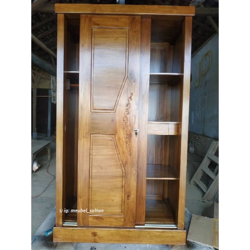 Jual Almari pakaian 2 pintu sliding kayu jati | Shopee Indonesia