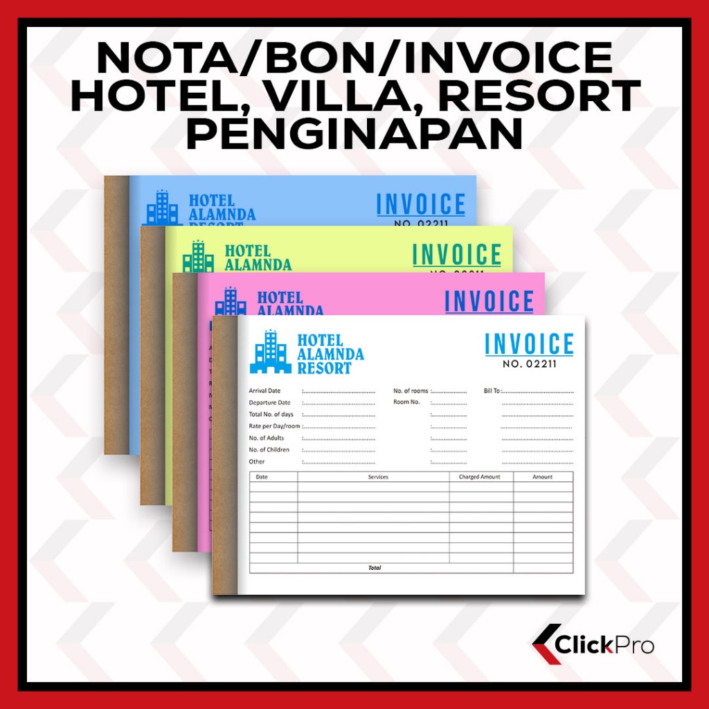 Jual NOTA / BON / INVOICE PENGINAPAN HOTEL CUSTOME 1ply, 2ply, 4ply F4/2(21X16,5cm) | Shopee ...