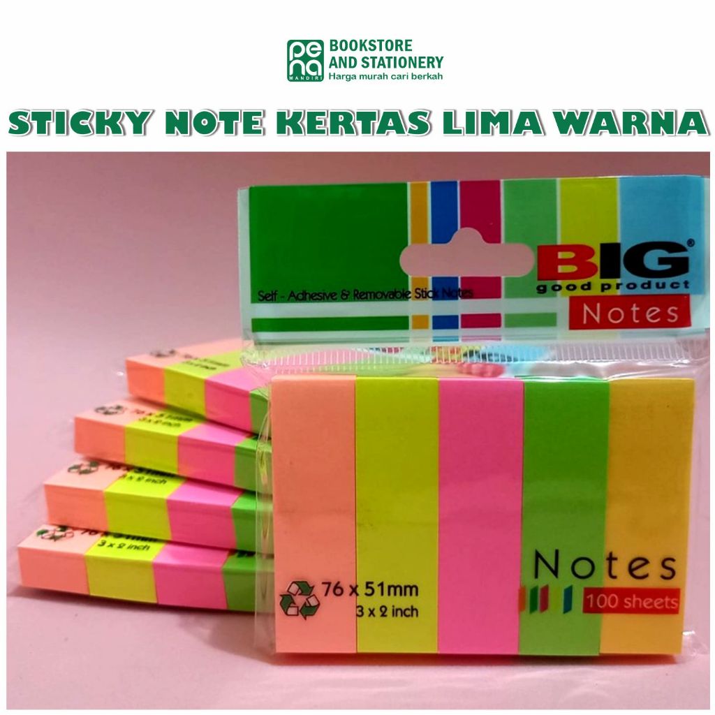 Jual Pembatas Buku / Sticky Note Memo Kertas Lima Warna - Isi 5 Warna ...
