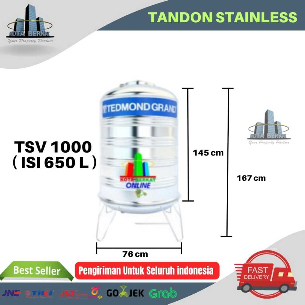 Jual TANDON/ TANGKI AIR STAINLESS TEDMON GRAND TSV 1000 Volume 650L ...