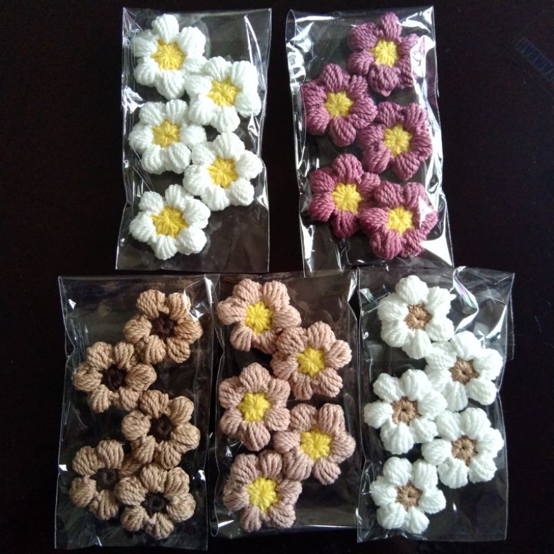 Jual BROS BUNGA RAJUT PUFF HANDMADE ISI 5PCS PART 1 | Shopee Indonesia