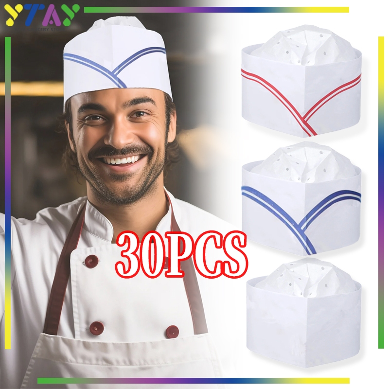 Jual Topi Chef Bahan Kertas Model Isi 30 Pcs /Topi Koki Viscose 29 Cm ...