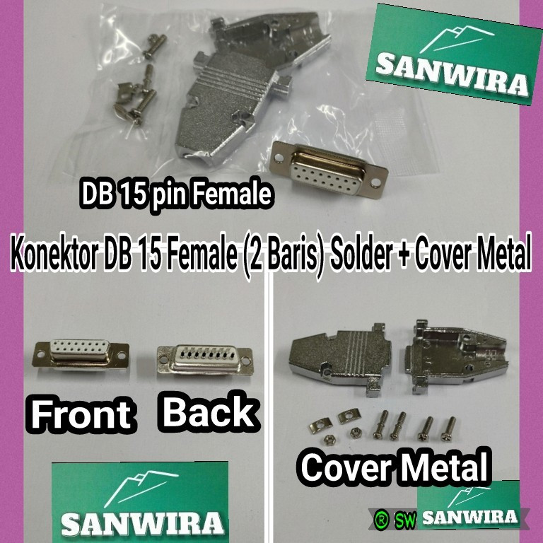 Jual Konektor DB 15 Male | Female 2 baris cover metal / Konektor DB15 ...