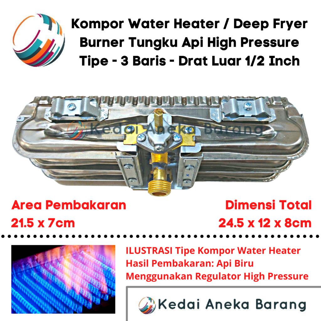 Jual Burner Kompor Stove Water Heater Tungku Api Gas LPG 3 Baris 1/4 ...