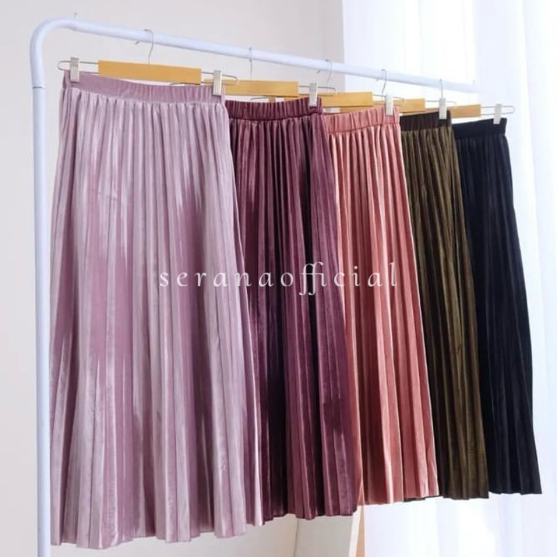 Jual Serana - Rok Plisket Velvet Bludru Pleats Skirt Suede Premium Jumbo fit XL XXL XXXL Dewasa ...